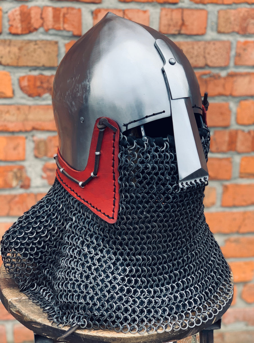 Nosal bacinet with red leather – Master Uley