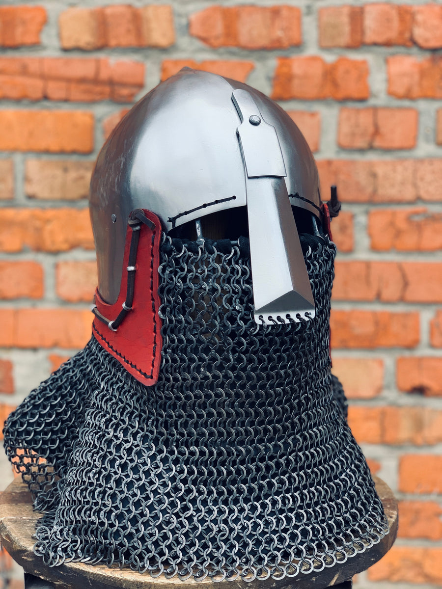 Nosal bacinet with red leather – Master Uley